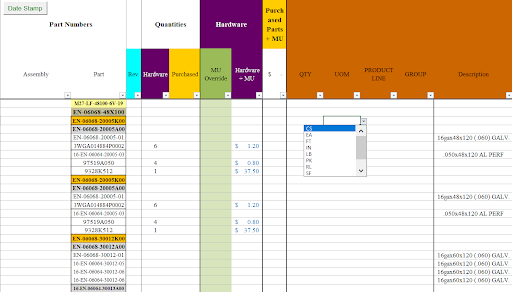 Manufacturing Quoting App in Excel